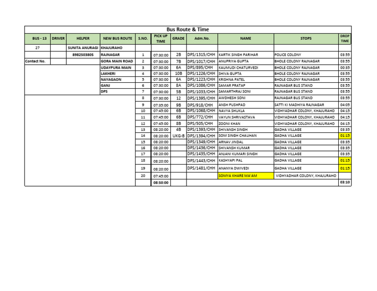 Bus Route & Time | PDF