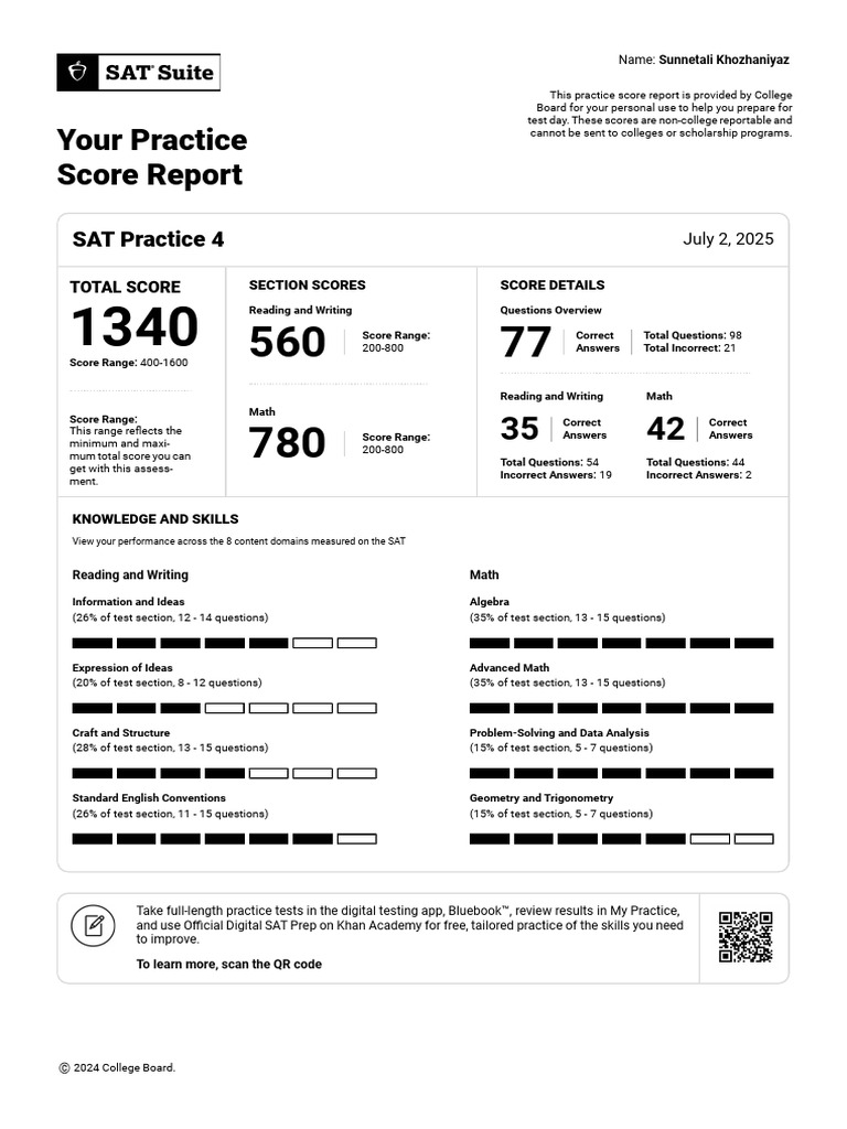 Skhozhaniyaz Sat Practice 4 07022025 | PDF | Sat | Mathematics