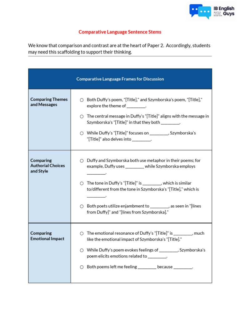 Comparative Language Frames For Discussion | PDF | Poetry | Human ...