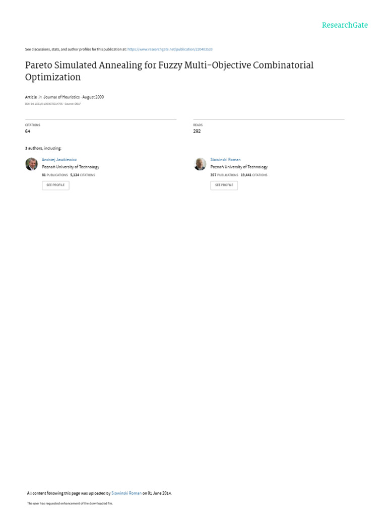 Pareto Simulated Annealing For Fuzzy Multi-Objective Combinatorial ...