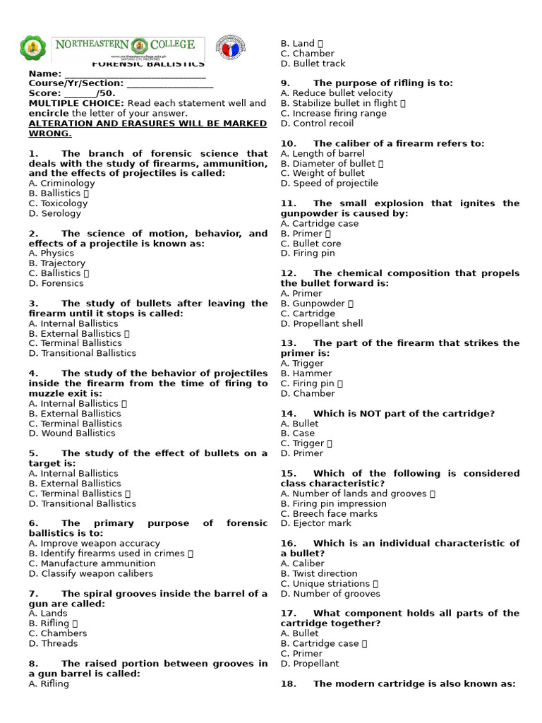 Ballistics Exam | PDF | Bullet | Cartridge (Firearms)
