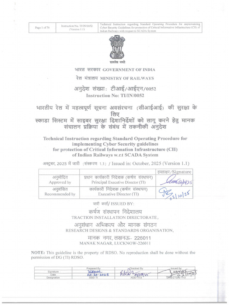 Cyber Security SOP Signed - TI - IN - 0052 Rev 1 Dated 03-10-25 | PDF
