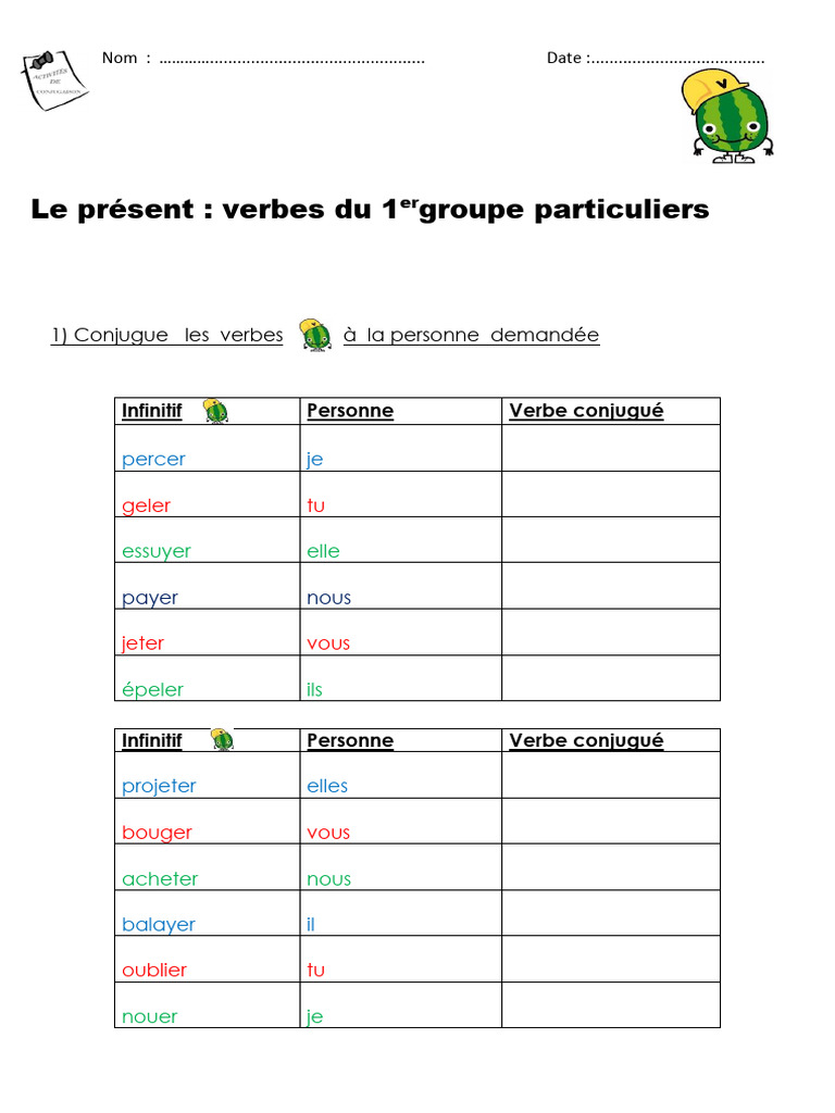 Conjugaison des verbes du 1er groupe | PDF | Conjugaison ...