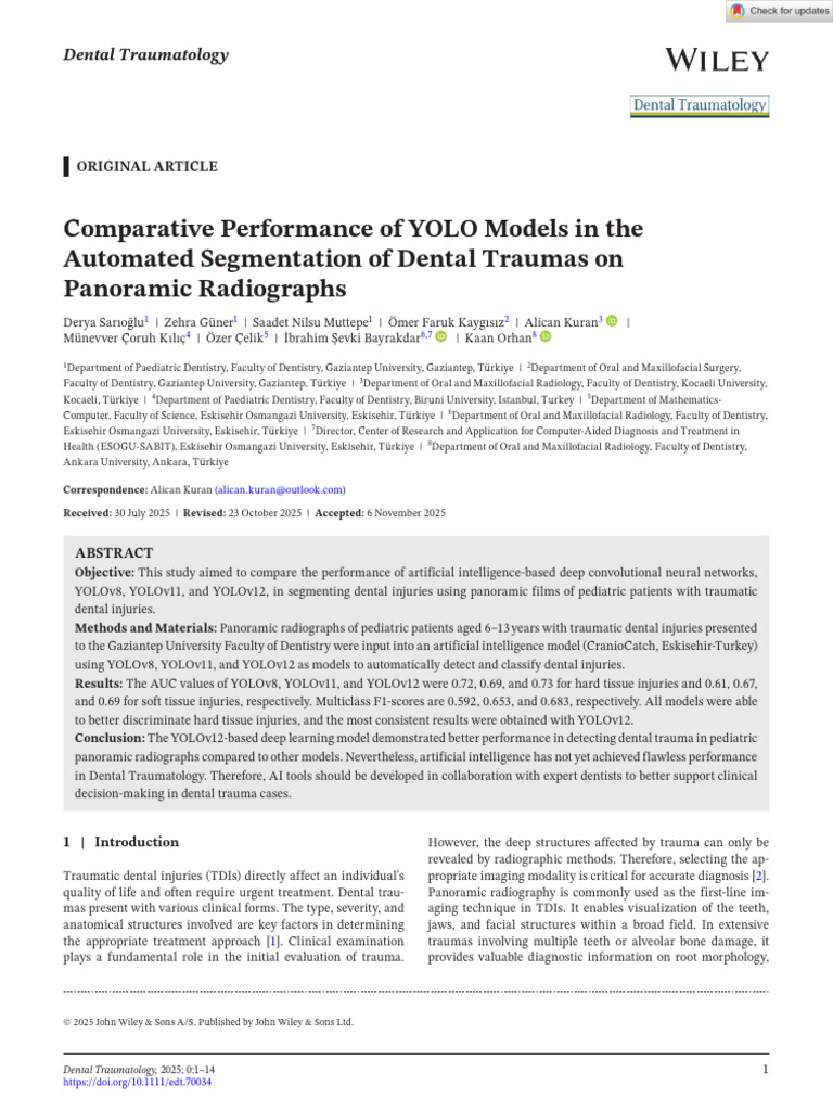 YOLO Models for Dental Trauma Detection | PDF | Medical Imaging