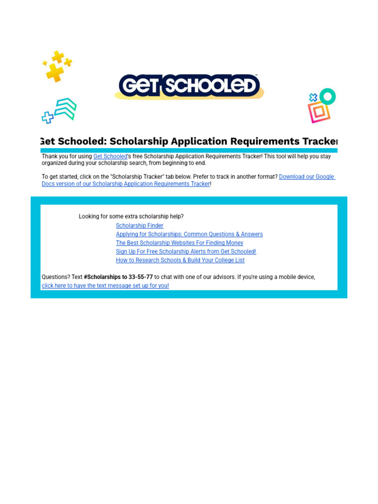 Get Schooled Scholarship Application Requirements Tracker | PDF