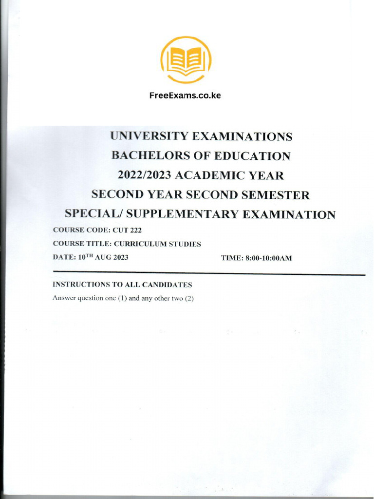 CUT 222 Curriculum Studies | PDF