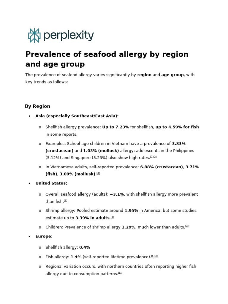 Seafood Allergy Prevalence by Region and Age | PDF | Shellfish | Seafood