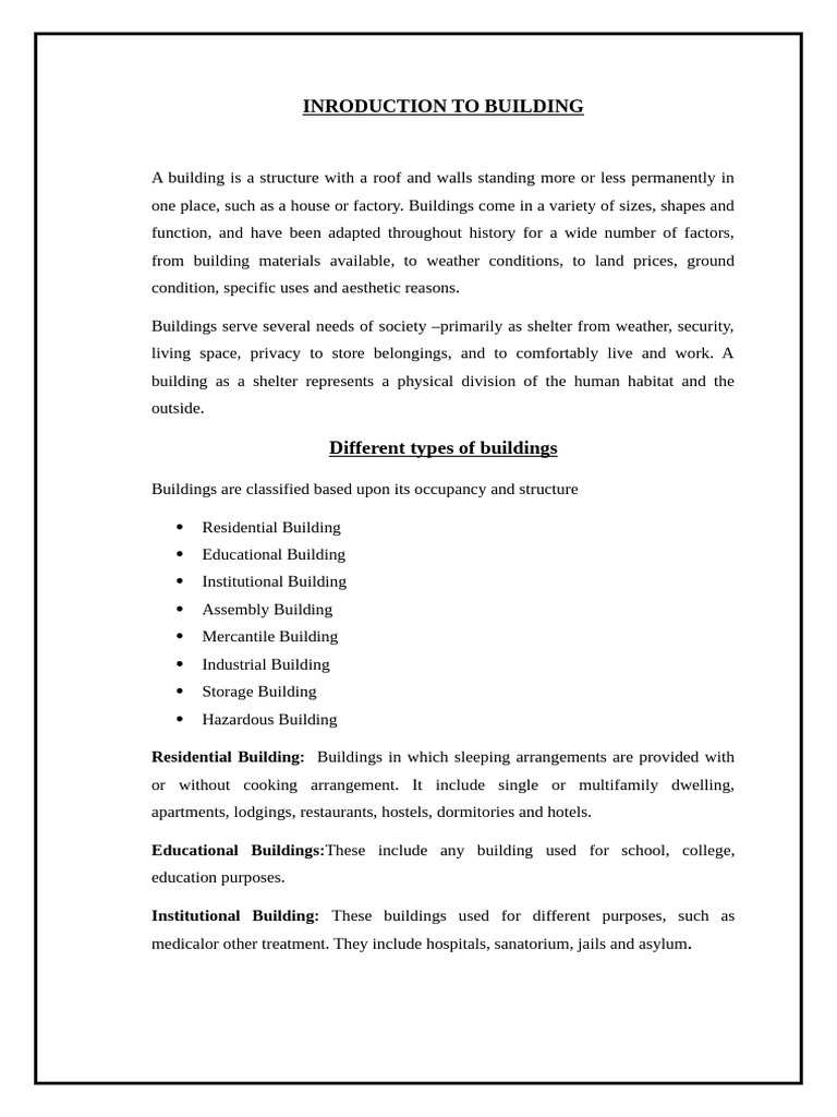 Inroduction To Building | PDF | Building | Foundation (Engineering)