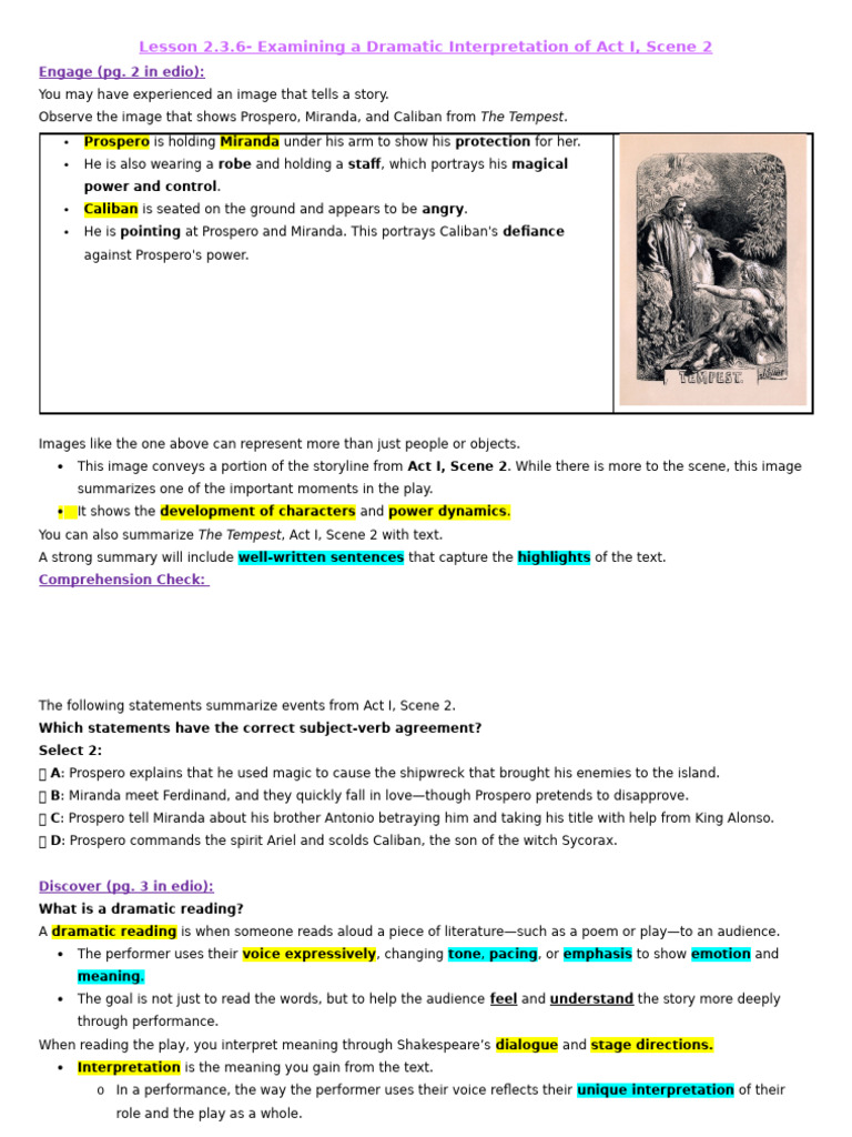 2.3.6 - Examining A Dramatic Interpretation of Act I, Scene 2 | PDF ...
