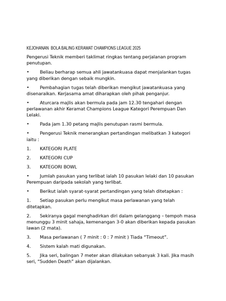 Kejohanan Keramat Champions League 2025 | PDF