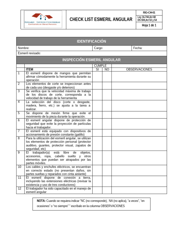 Ch- Check List Esmeril Angular | PDF