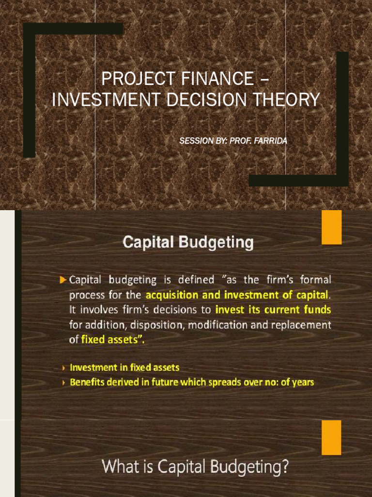 Project Finance - Investment Decision Theory | PDF | Depreciation | Money
