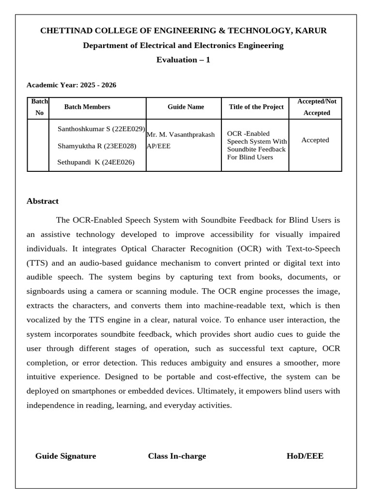 OCR Speech System for Blind Users | PDF