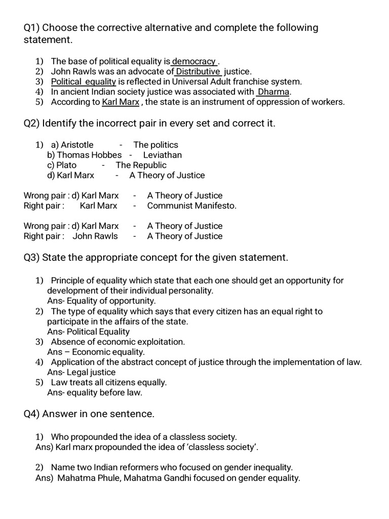 CHPTR 3 Question Answer | PDF | Social Equality | Justice