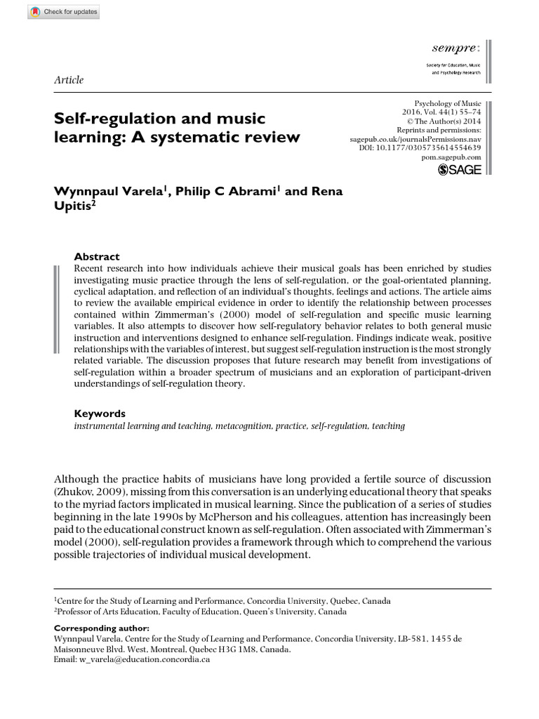Varela Et Al 2014 Self Regulation and Music Learning A Systematic ...