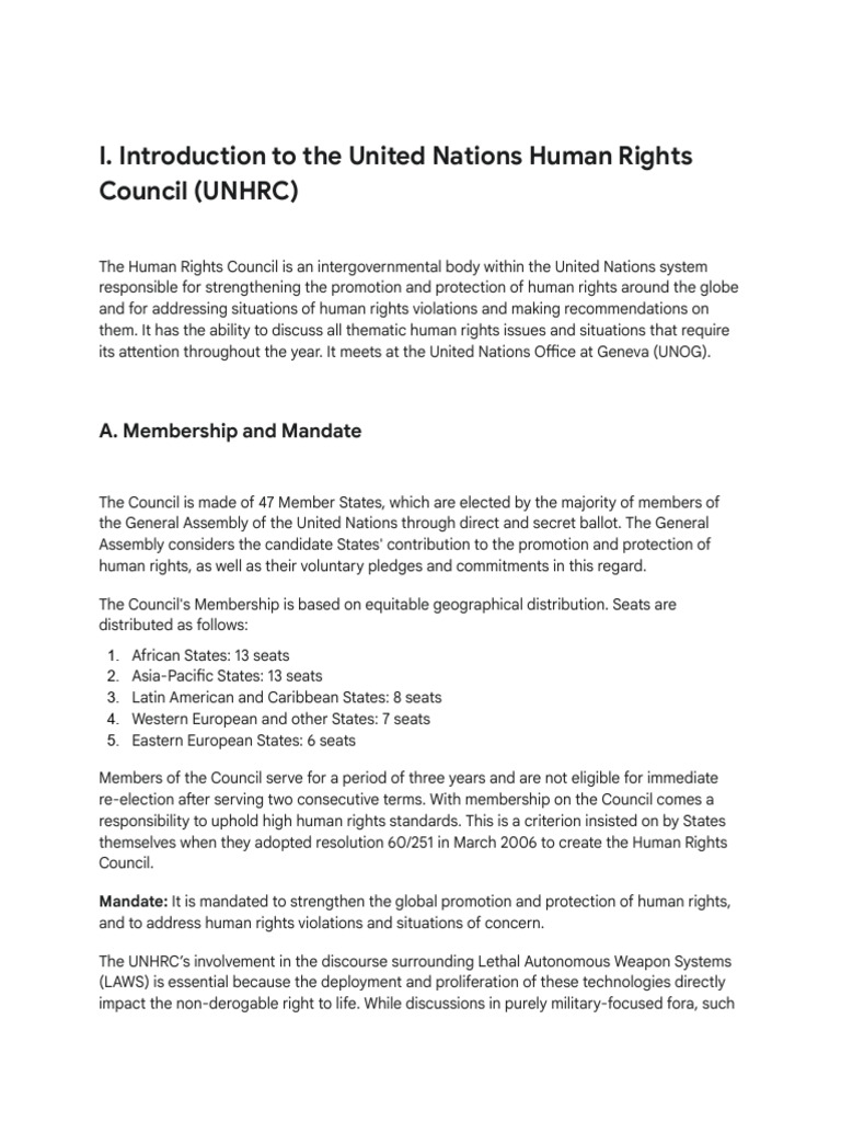 I. Introduction To The United Nations Human Rights Council (UNHRC ...