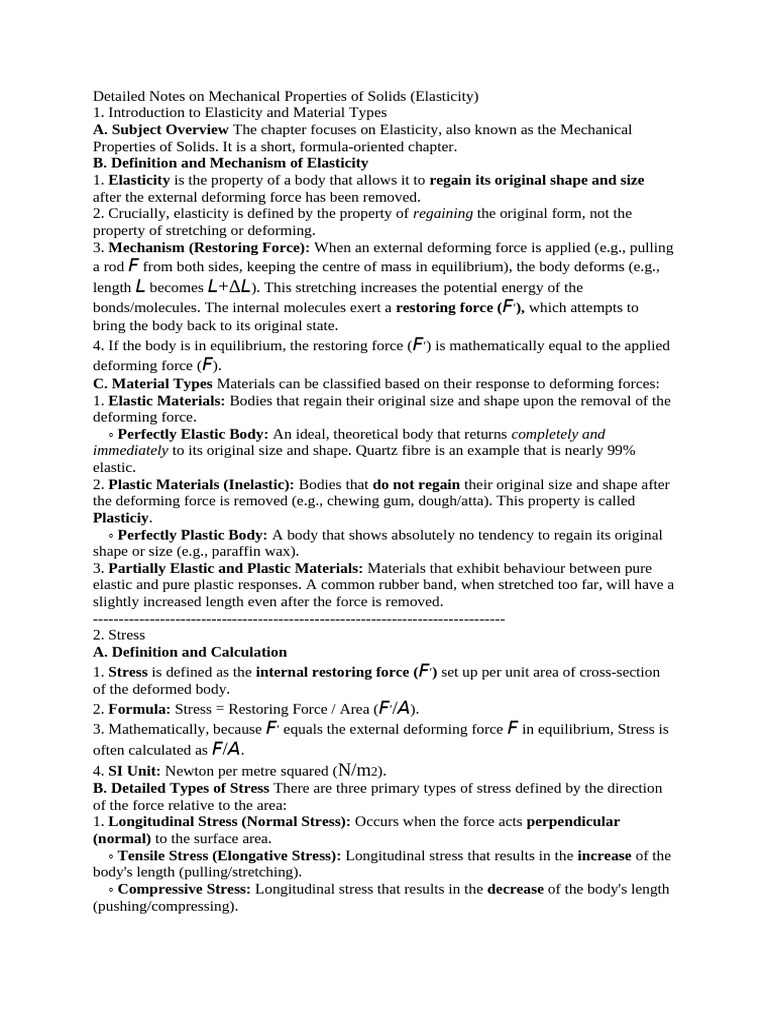 Mechanical Properties of Solids: Elasticity | PDF | Young's Modulus ...