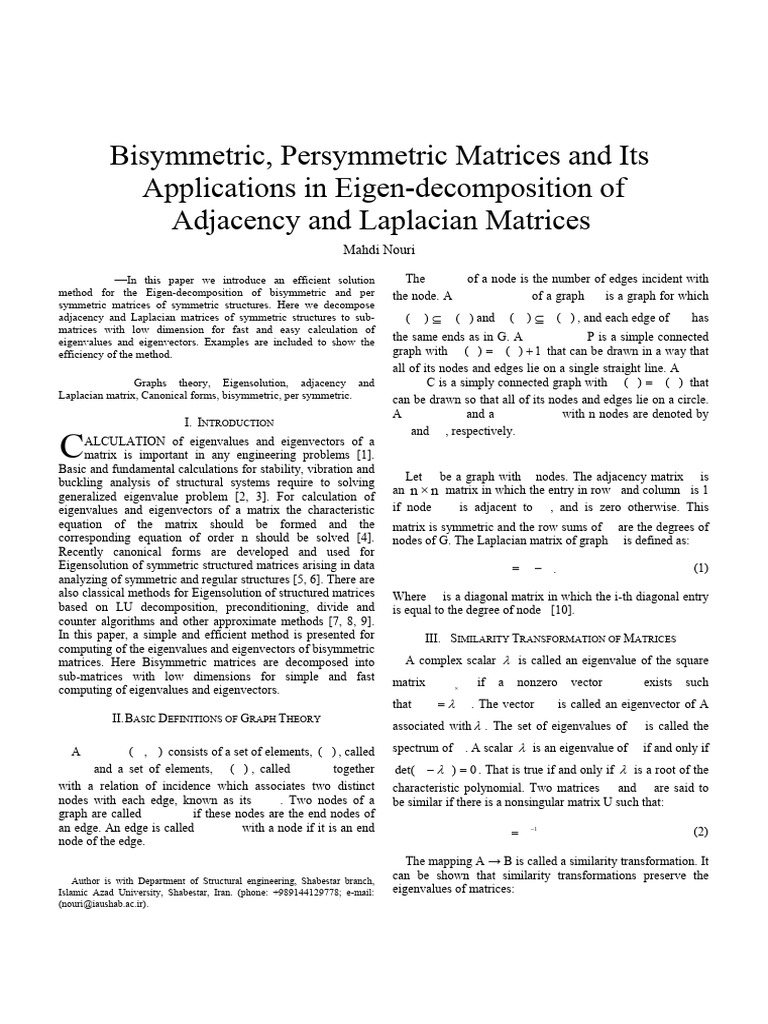 Efficient Eigen-decomposition Method for Bisymmetric Matrices | PDF ...