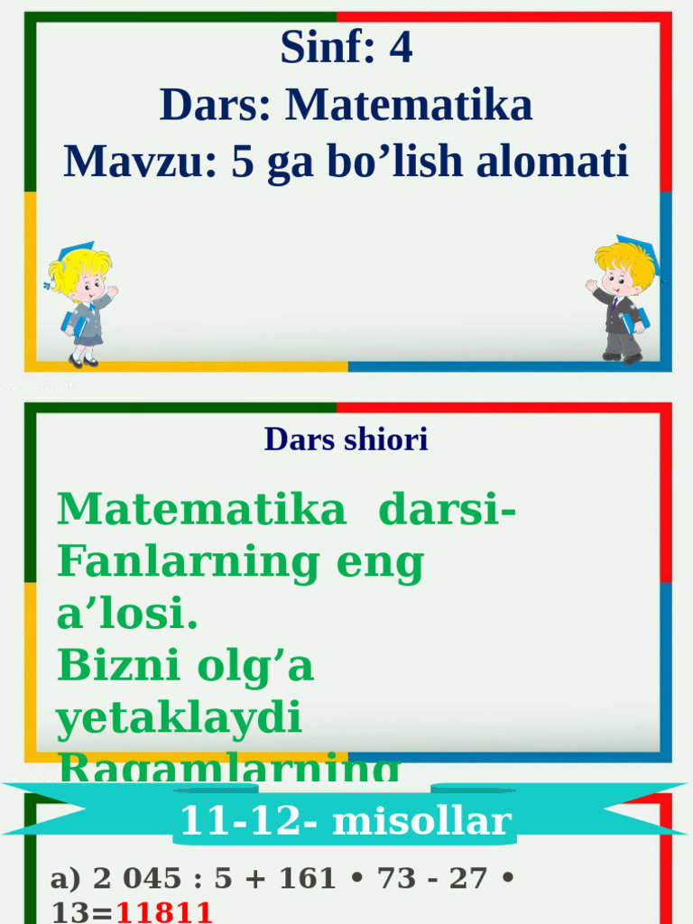 5 ga Bo’lish Alomati va Misollar | PDF