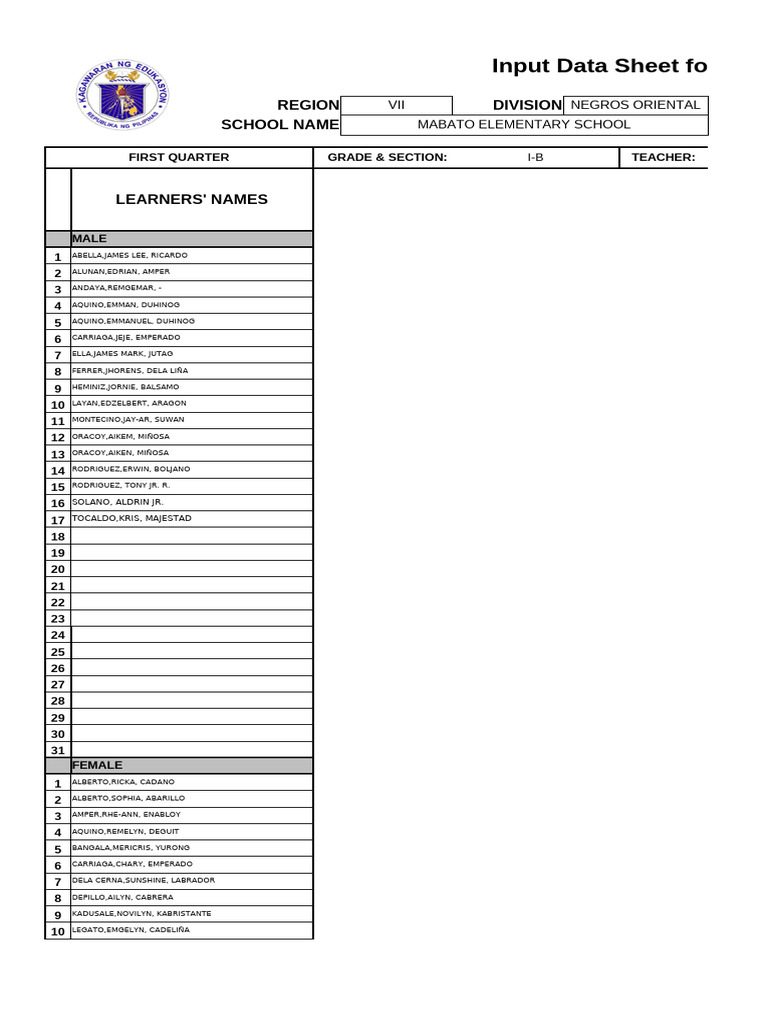 Grade 1-B Class Record 2023-2024 | PDF | Reading (Process) | Learning ...