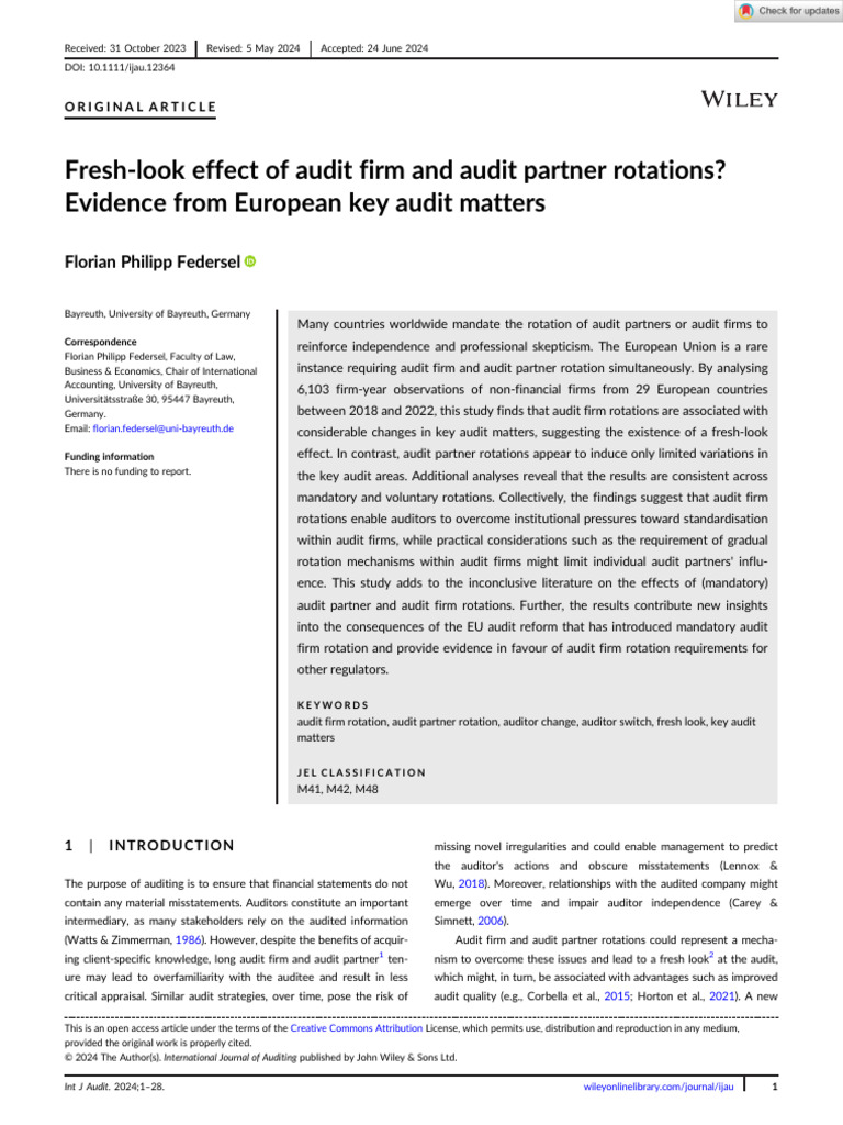 Audit Firm Rotation and Fresh-Look Effect | PDF | Audit | Auditor's Report
