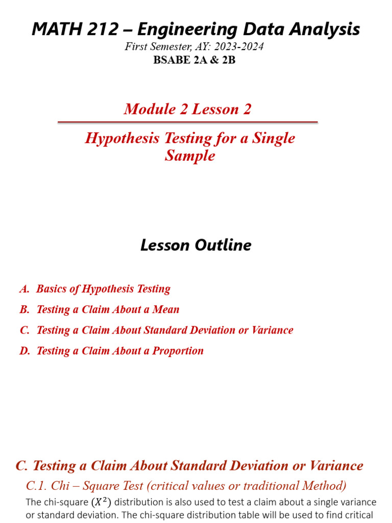 Math 212 - m2l2 - Hypothesis Testing For Single Sample (Part B) | PDF ...