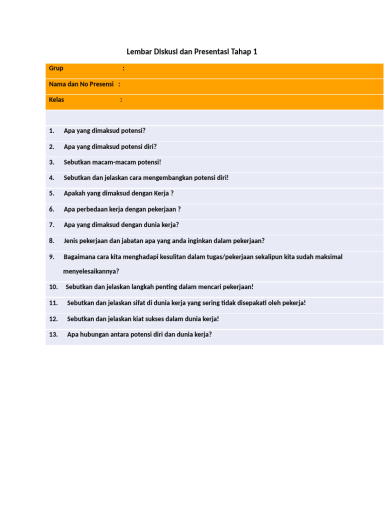 Lembar Diskusi Dan Presentasi Tahap 1 | PDF