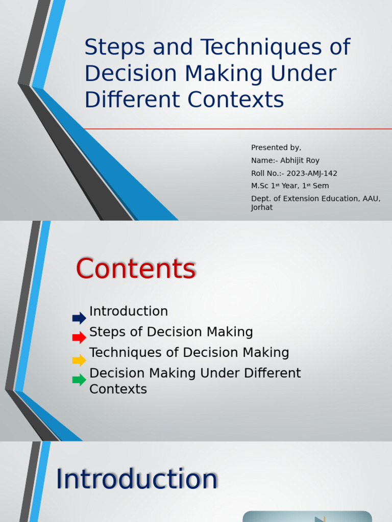 Steps and Techniques of Decision Making Under Different | PDF ...