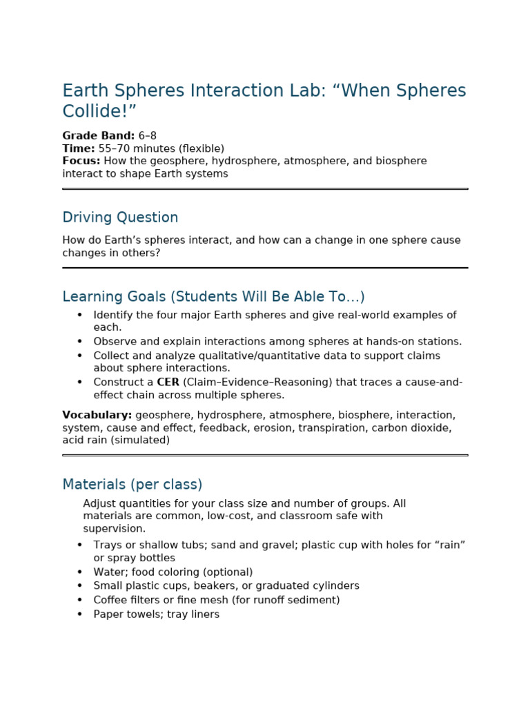 Earth Spheres Interaction Lab Activities | PDF | Water | Carbon Dioxide