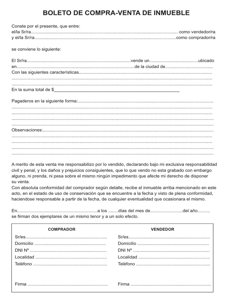 Boleto de Compra-Venta de Inmueble | PDF