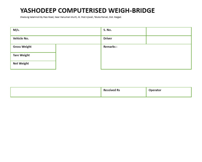 Weighbridge Receipt Template | PDF