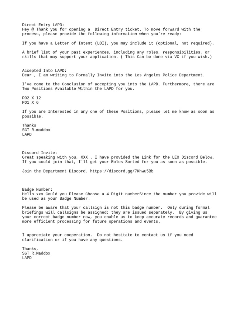 Direct Entry LAPD Format | PDF