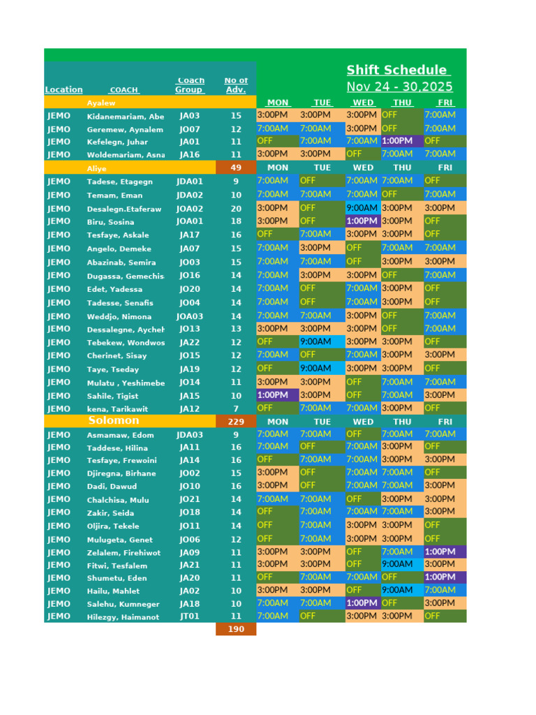 Seat Arrangement and Briefing Schedule From Nov 24 - 30,2025 | PDF