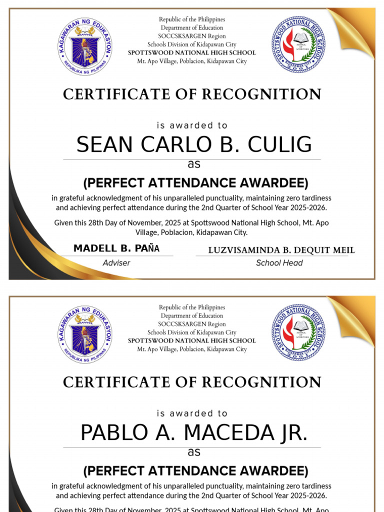 Perfect Attendance Awards 2025-2026 | PDF