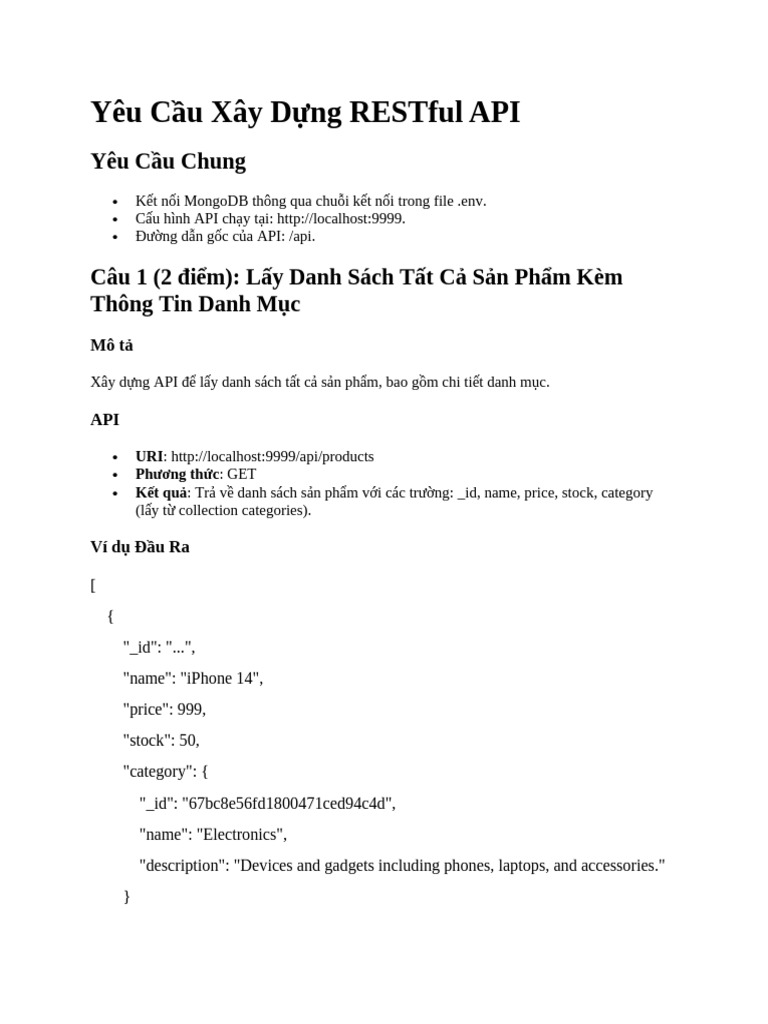 Yêu Cầu Xây Dựng Restful Api | PDF
