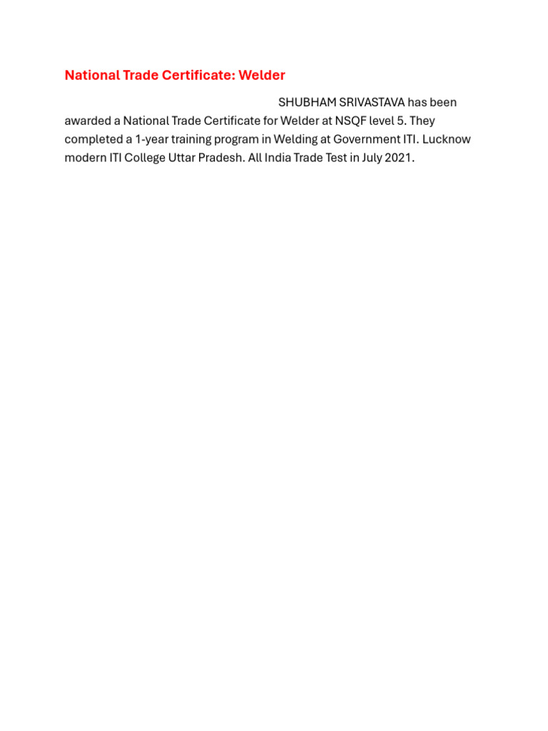 National Trade Certificate: Welder | PDF