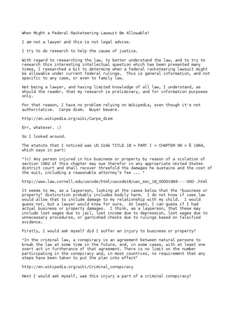 When Might A Federal Racketeering Lawsuit Be Allowable? | PDF ...