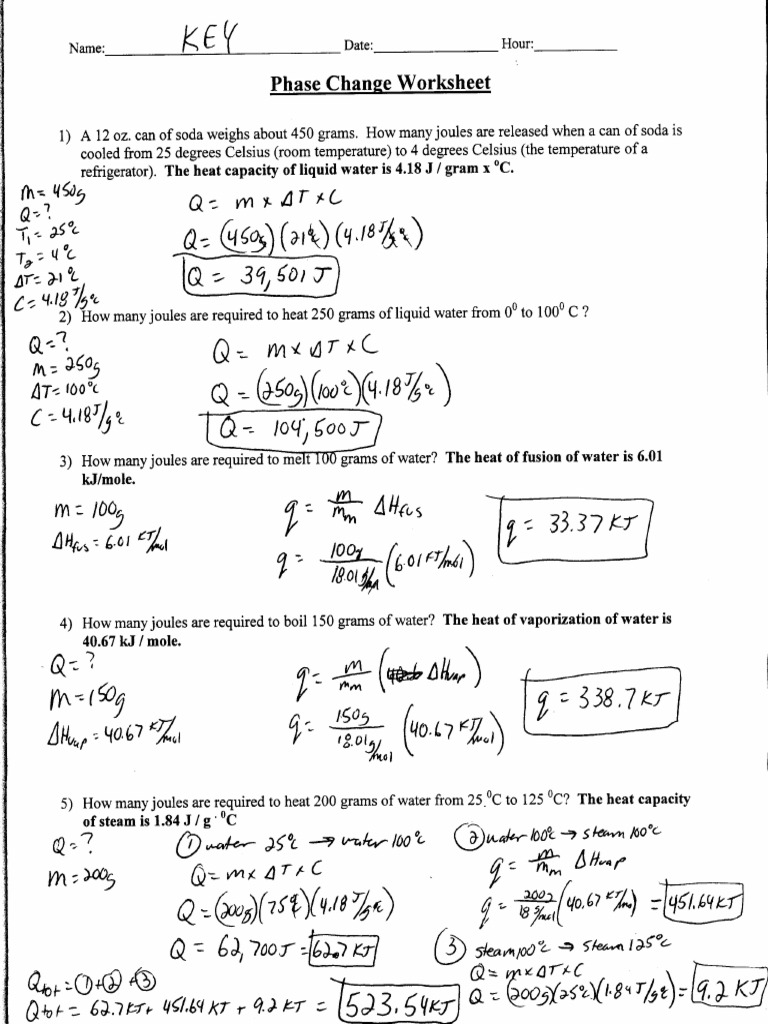 Phase Change Worksheet Key | PDF