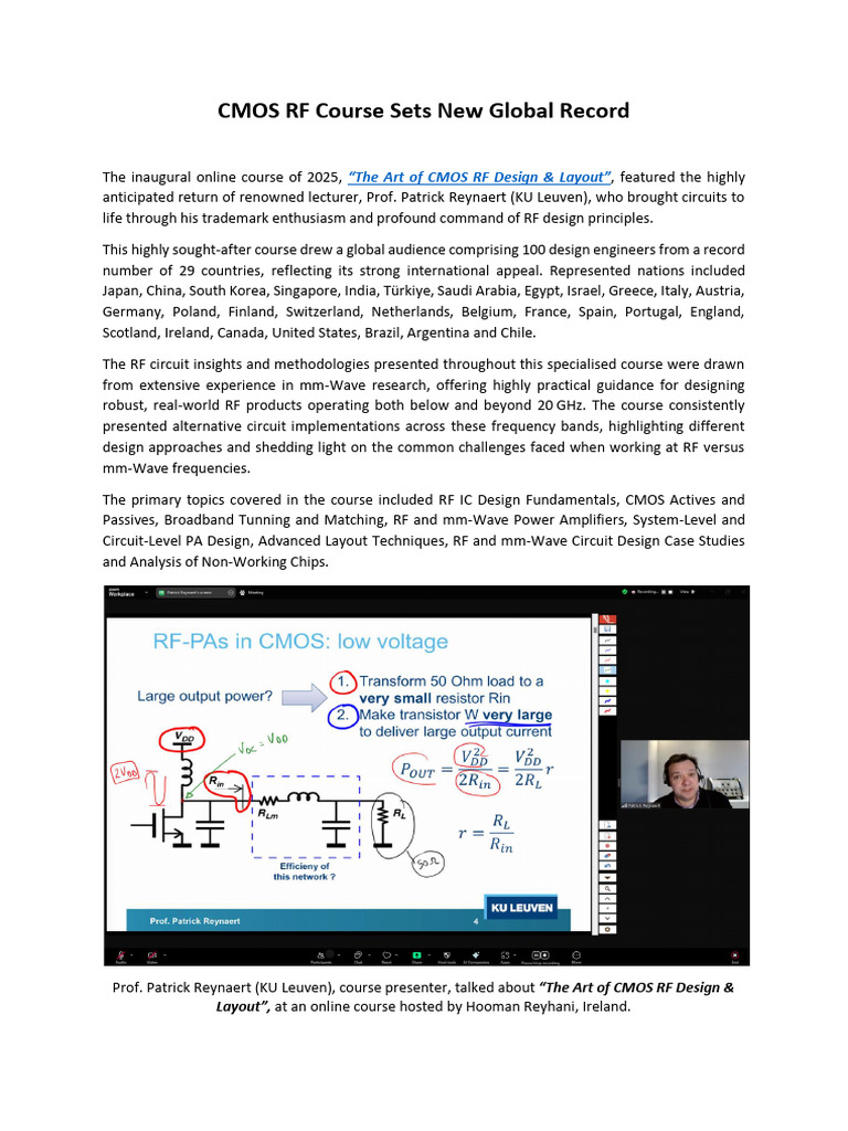 CMOS RF Design Course Breaks Record | PDF | Cmos | Electronics
