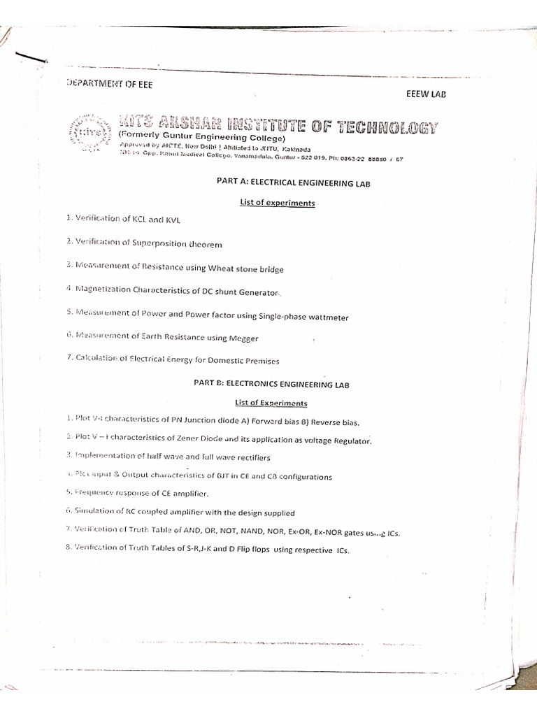 Electrical Engineering Lab Manual | PDF