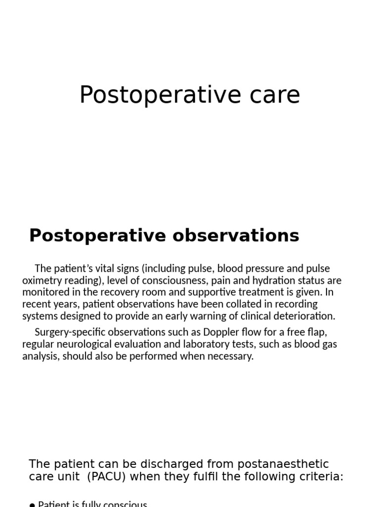 Postoperative Care | PDF | Surgery | Medicine