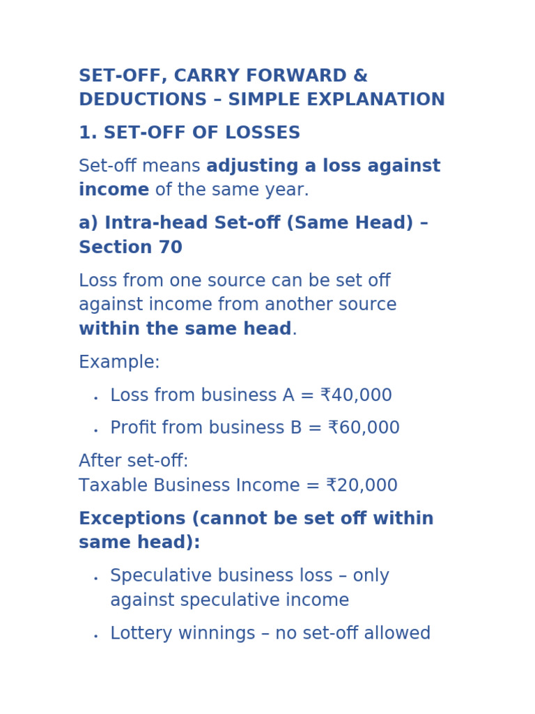 Set Off Carry Forward - Income Tax Law & Practice | PDF | Tax Deduction | Capital Gains Tax