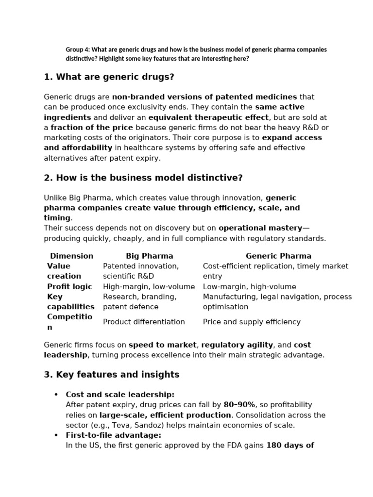 Understanding Generic Drugs and Pharma Models | PDF | Generic Drug ...