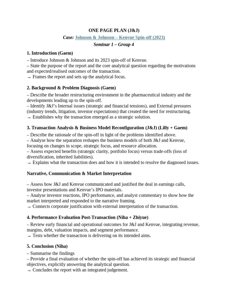 One Page Plan Sem 1 Group 4 | PDF