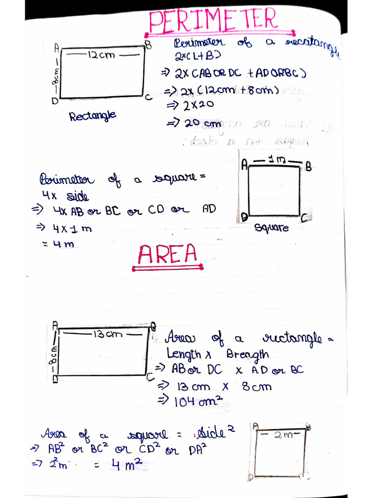 Notes of Area and Perimeter | PDF
