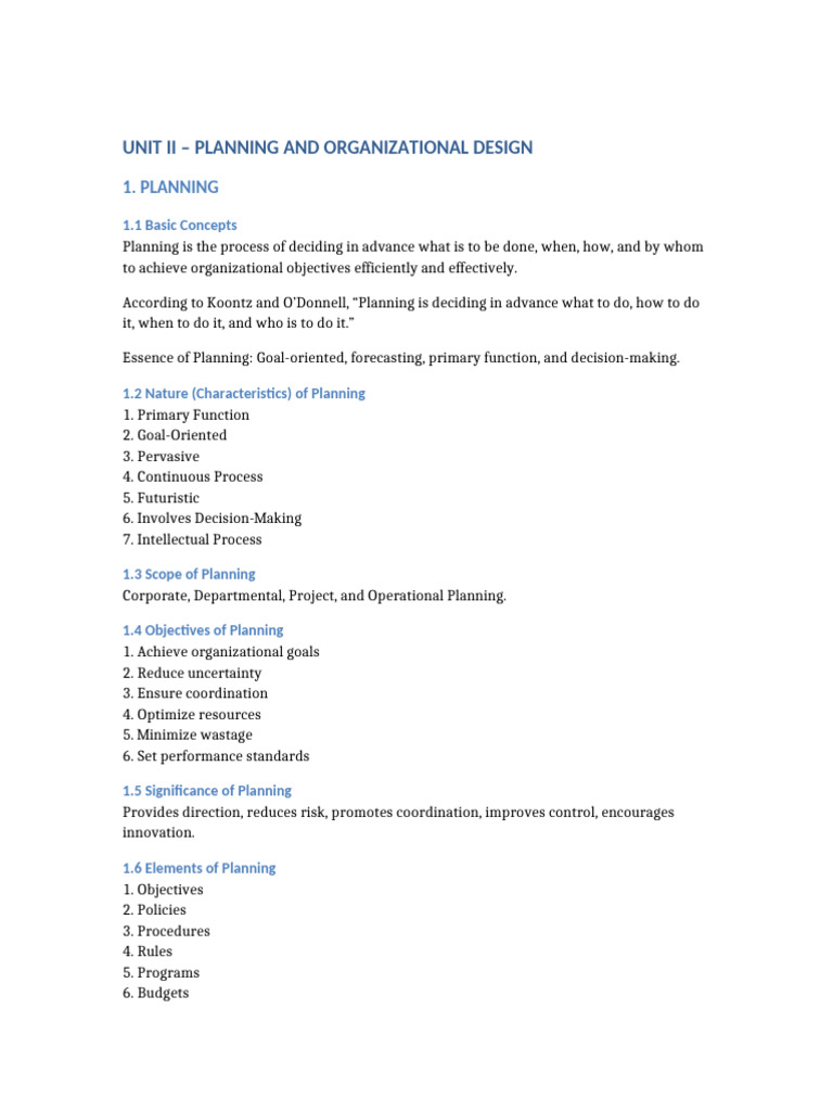 Planning and Organizational Design Overview | PDF | Organizational ...