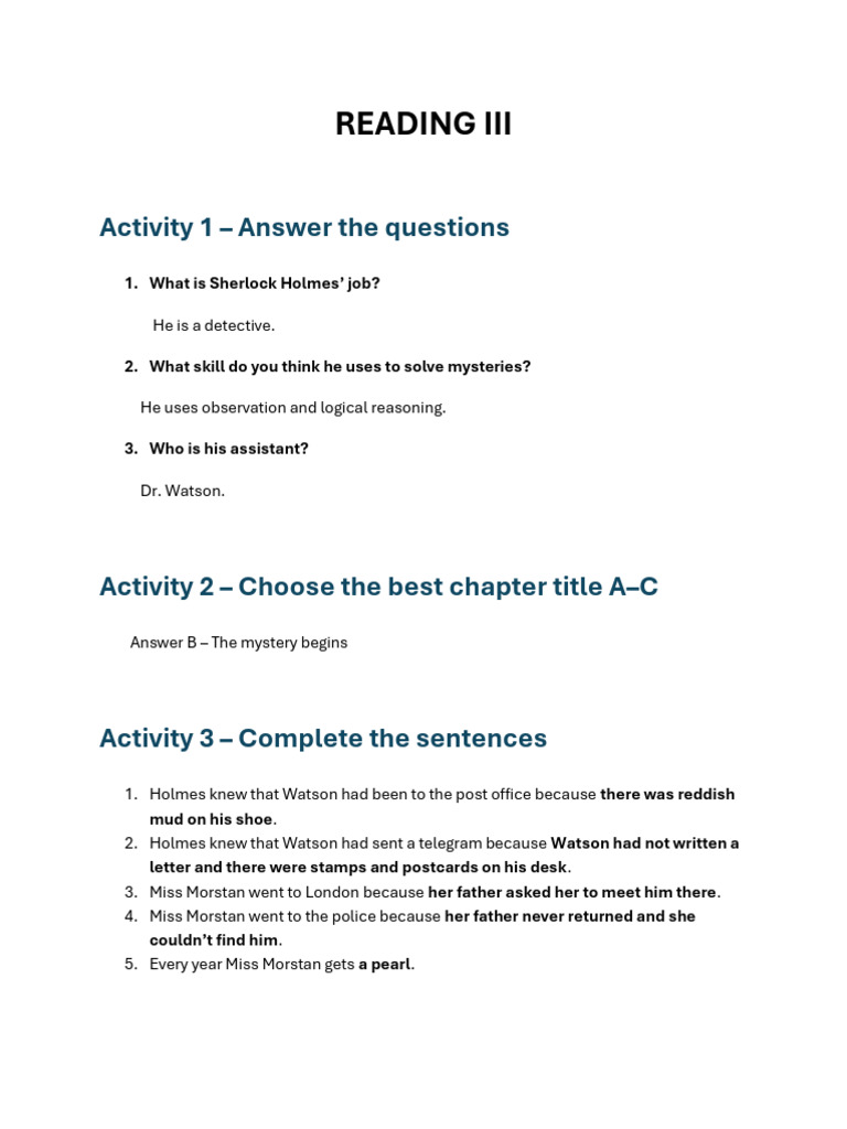 Sherlock Holmes: Mystery Analysis Activities | PDF
