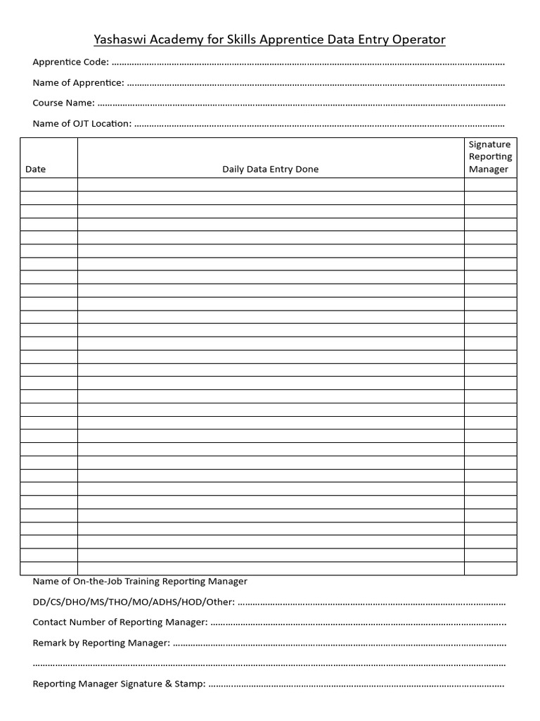 Apprentice Data Entry Operator Log | PDF