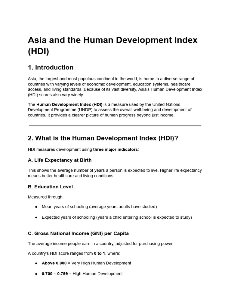 Asia and Human Development Index | PDF | Human Development Index ...