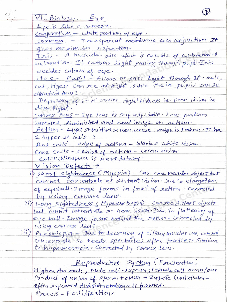 Biology - Eye & Reproductive System | PDF